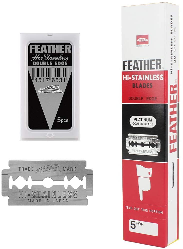 FEATHER DOUBLE EDGE RAZOR BLADE - 5 BLADE PACK OF 20 – Ultimate Barber ...